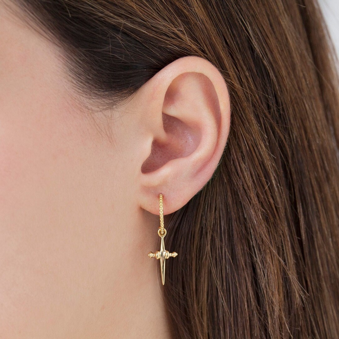 Minimal Cross Hoops Dainty Cross Huggies Minimal Gold Hoops - Etsy