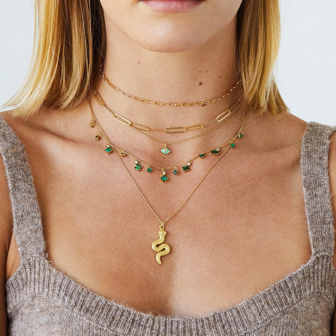 Evil Eye Necklace, Enamel Necklace, Evil Eye Charm, Dainty Choker, Thin ...