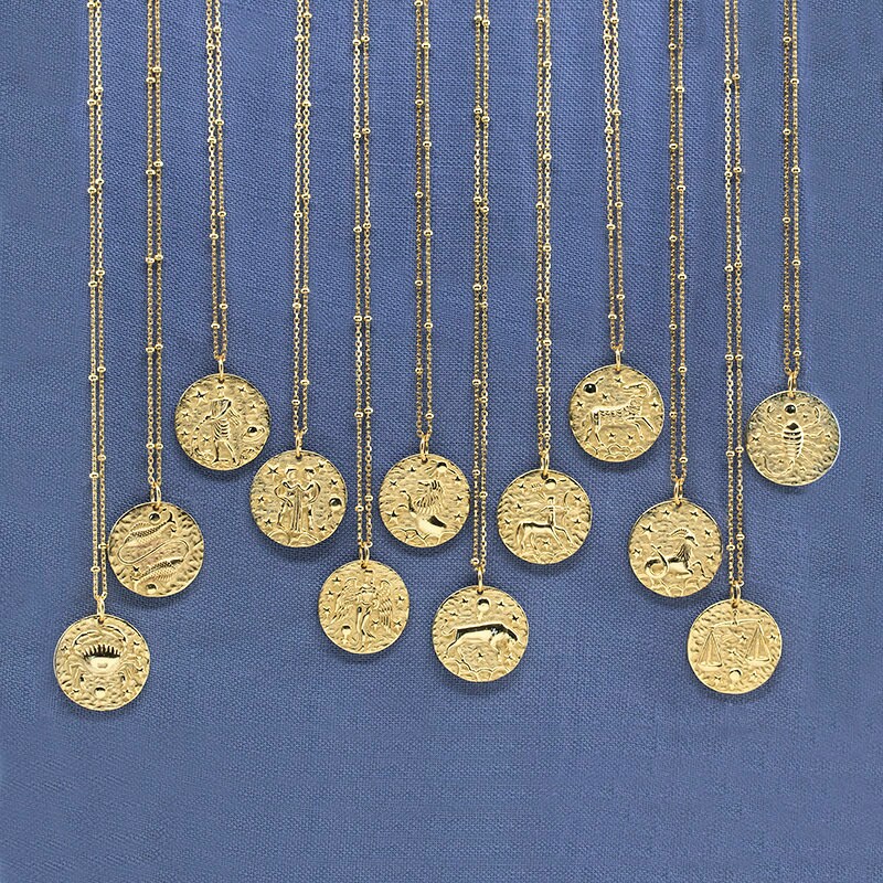 Zodiac necklace horoscope necklace gold medallion pendant | Etsy