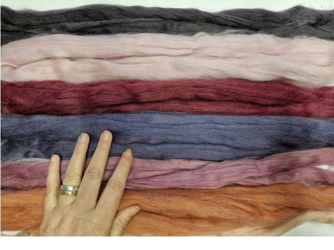 120g Waste Wool / Merino Corriedale Roving / Pinks Purples / Felting ...