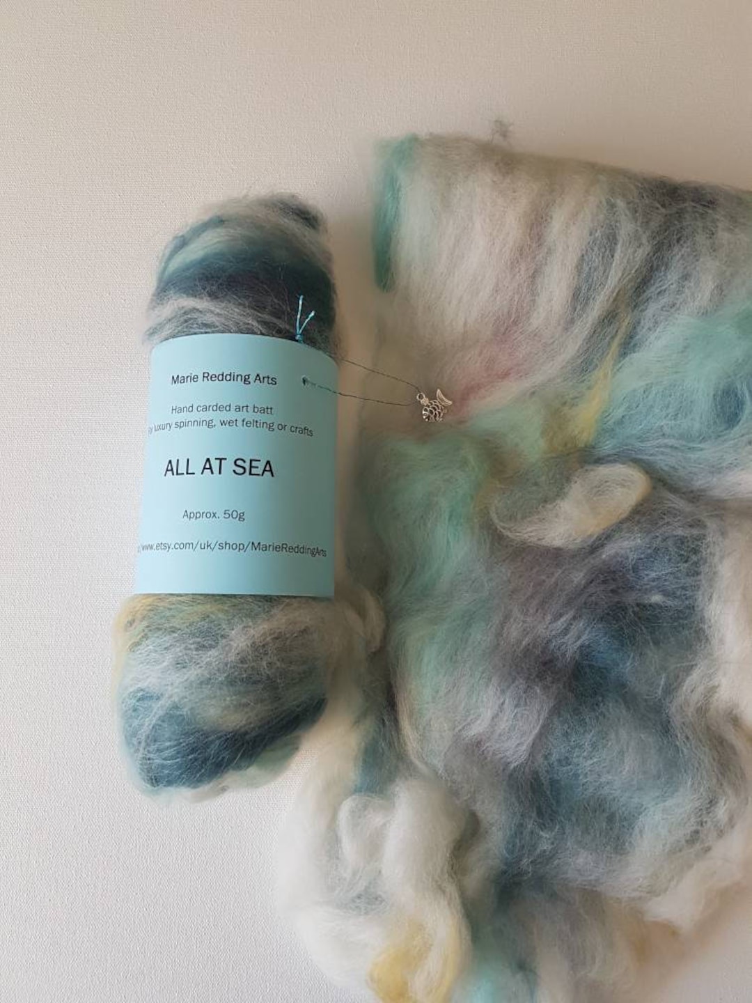 Blue Art Batt 50g All at Sea Wool Luxury Spinning Felting Pale Yellow ...