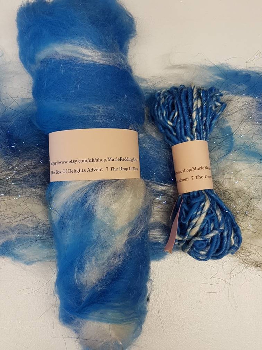 Handspun Blue Art Yarn / Box of Delights / 7 the Drop of Dew / White ...