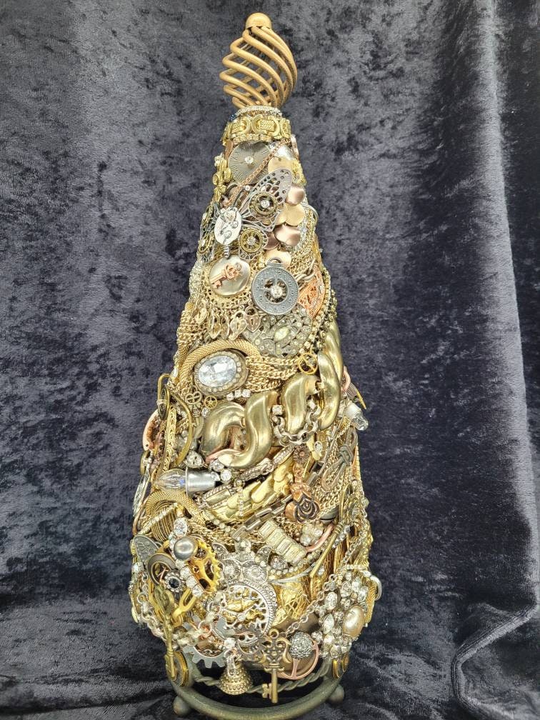 Steampunk Christmas Tree, STEAMPUNK CHRISTMAS, Repurposed, Jeweled ...