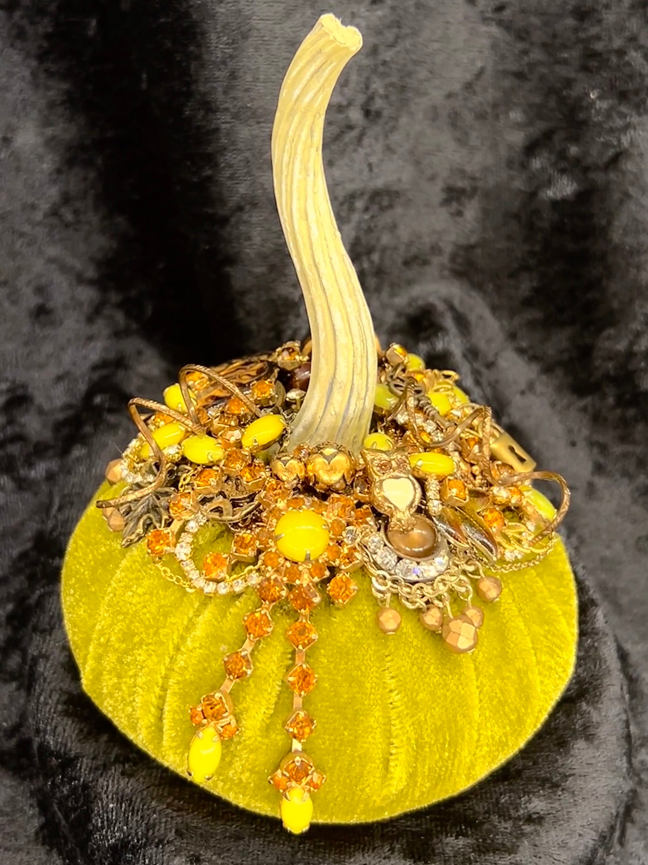 Jeweled Pumpkin, velvet Pumpkin Gold, Rhinestone Jewelry, Repurposed ...