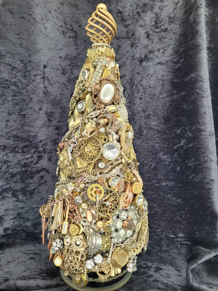 Steampunk Christmas Tree, STEAMPUNK CHRISTMAS, Repurposed, Jeweled ...