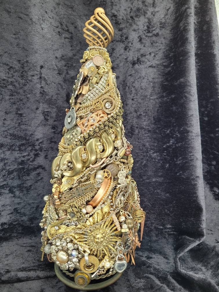 Steampunk Christmas Tree, STEAMPUNK CHRISTMAS, Repurposed, Jeweled ...
