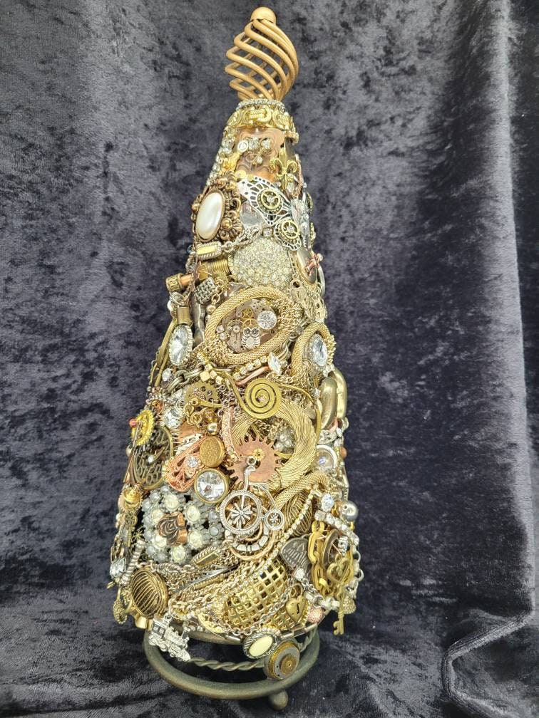 Steampunk Christmas Tree, STEAMPUNK CHRISTMAS, Repurposed, Jeweled ...