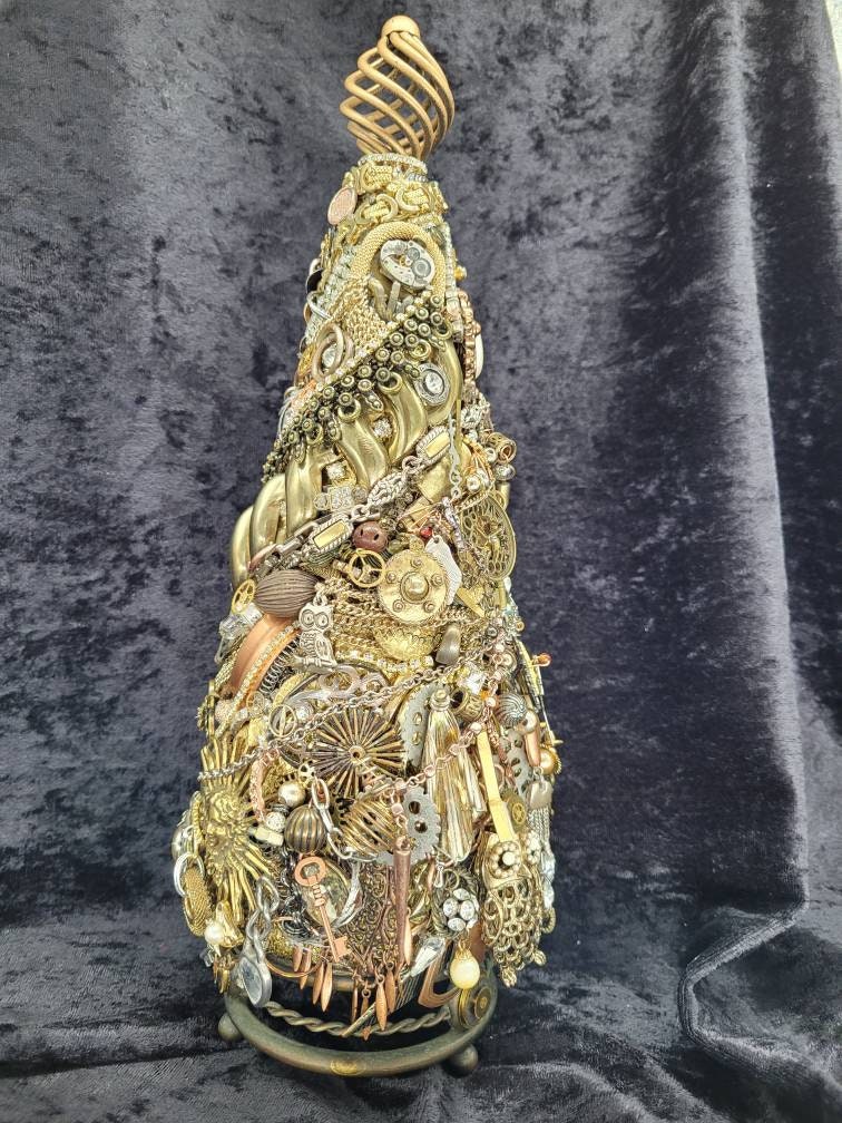 Steampunk Christmas Tree, STEAMPUNK CHRISTMAS, Repurposed, Jeweled ...