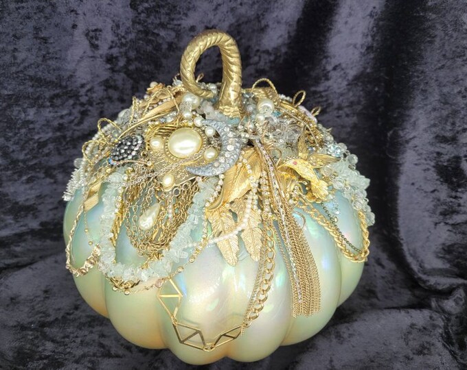 Jeweled Pumpkin, blue MOON Pumpkin, Large Blown Glass, Rhinestone ...