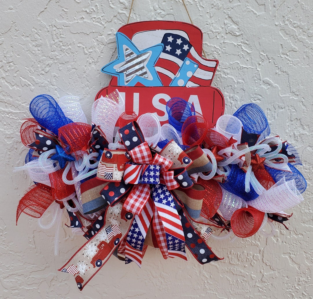 Patriotic Wall Hanger, Flag Colored Door Hanger, Little Red Truck ...