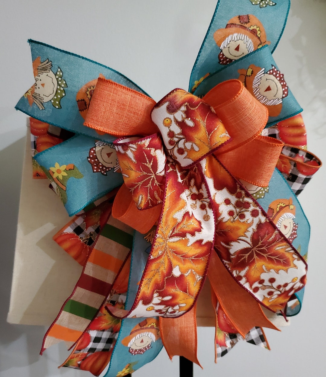 Lantern Bow, Lamp Post Bow, Scarecrow and Fall Leaves Bow for Mailbox ...