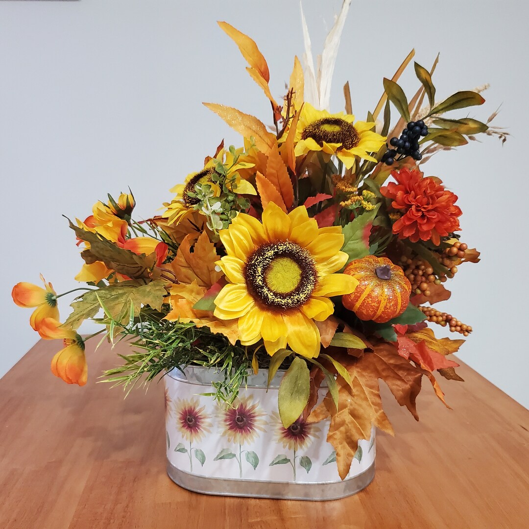 Sunflower Arrangement, Pail of Fall Flowers, Sunflower Tabledecorations ...