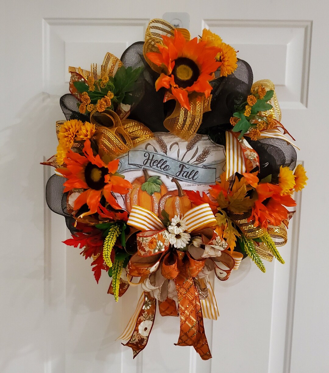 Couronne d'or Hello Fall, Harvest Welcome, Couronne de porte d'entrée d ...
