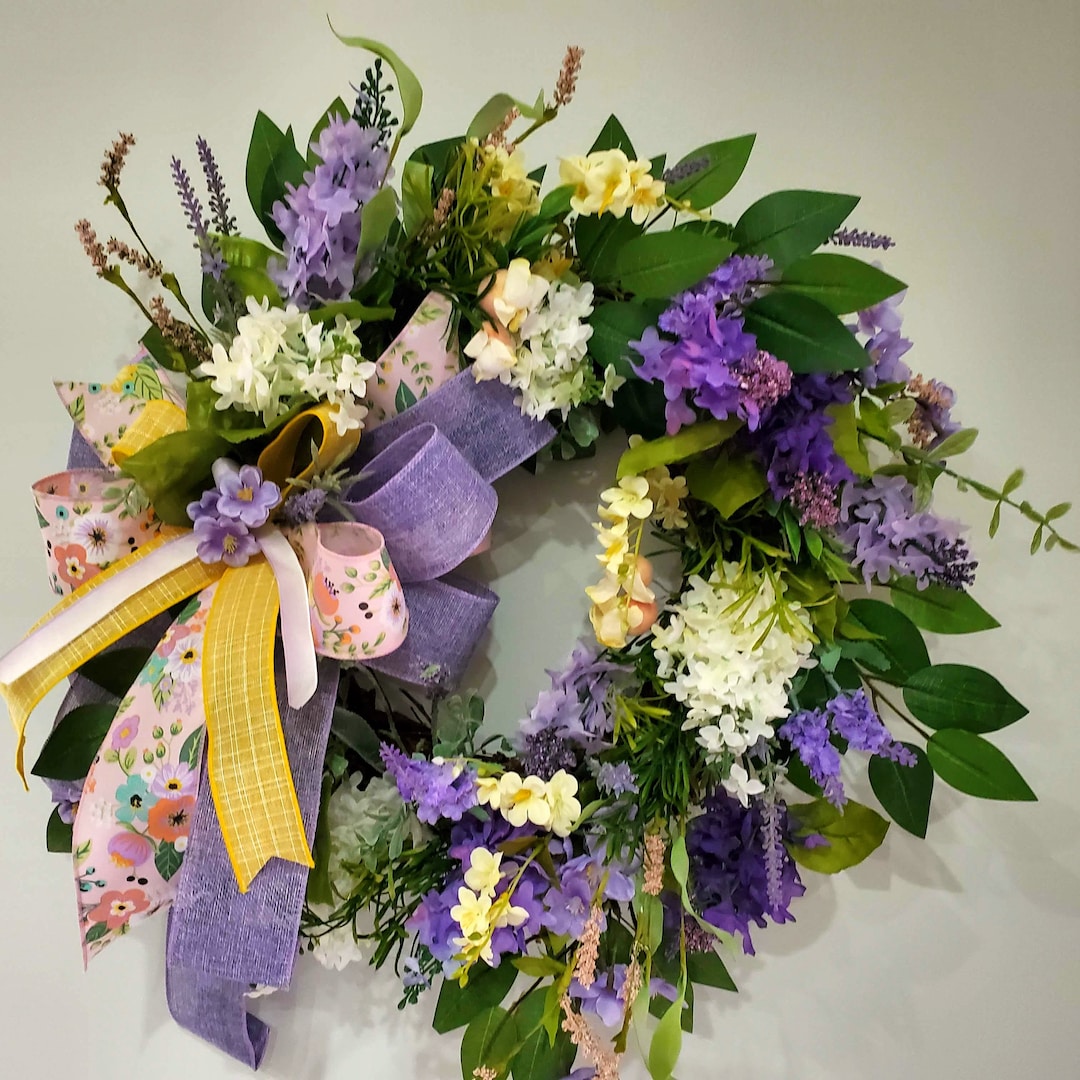 Lilac Wreath, Purple Lavender and White Lilac Front Door Wreath, Wispy ...