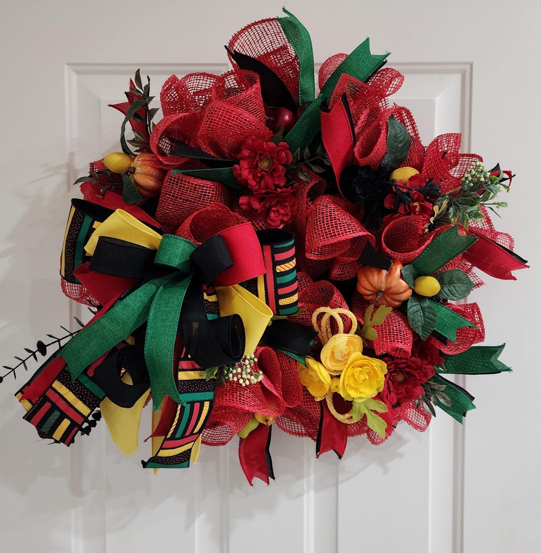 Kwanzaa Front Door Wreath, Black Pride Decor, Panafrican Wreath, Black ...