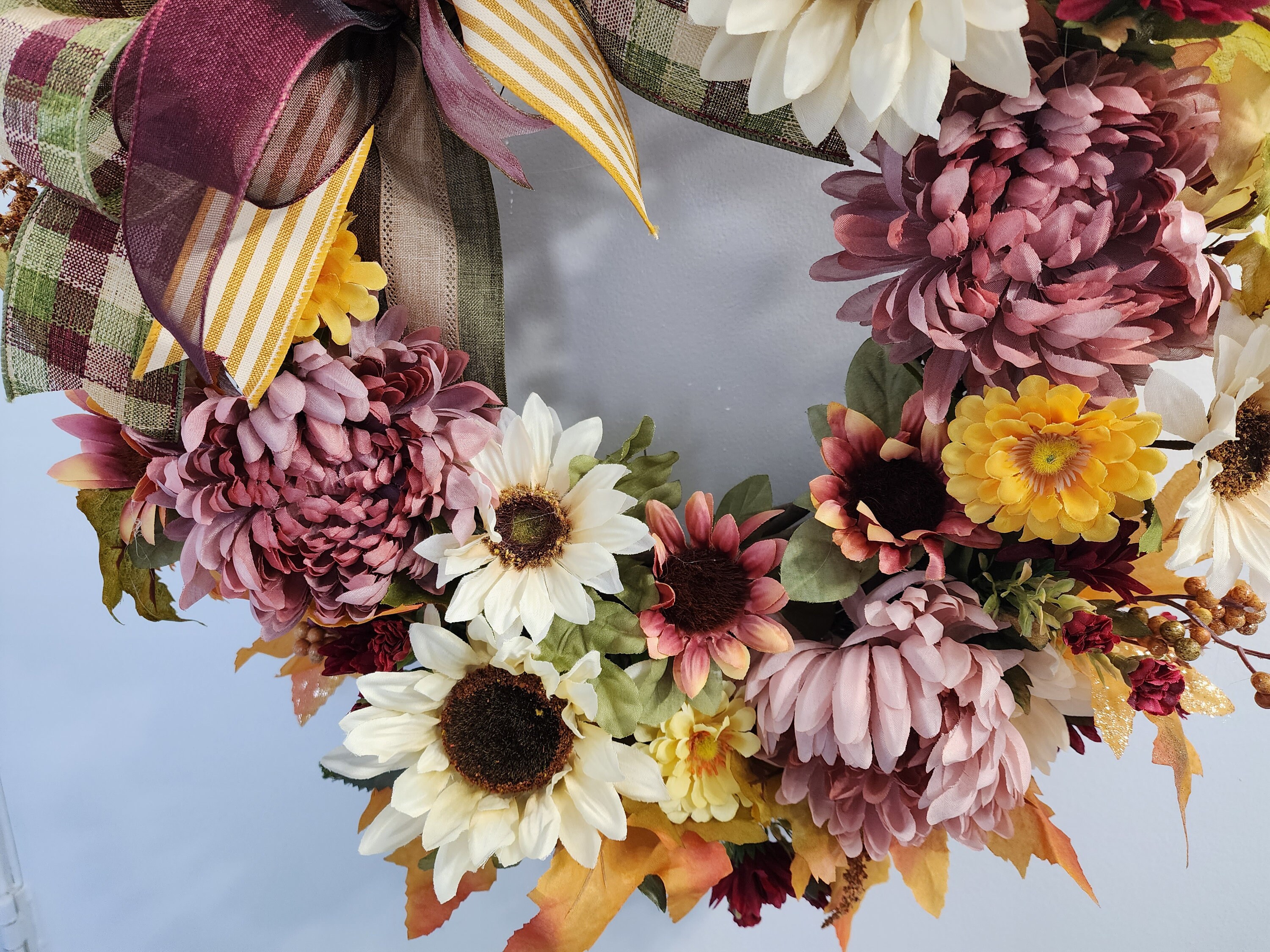 Pink Mum Fall Front Door Wreath Pink Fall Wreath Sunflower - Etsy