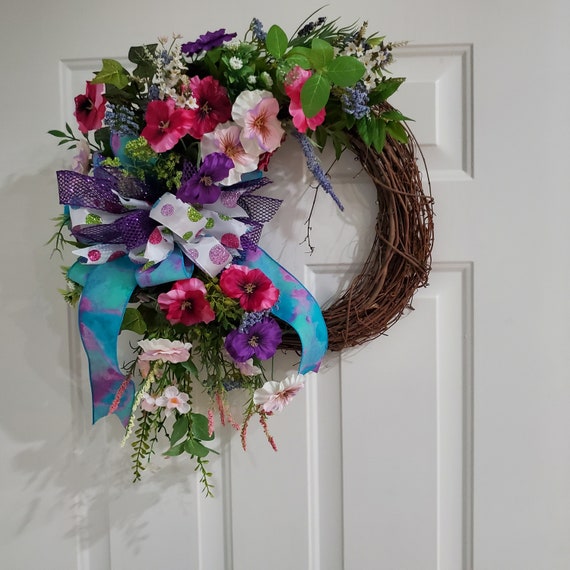 Pansy Wreath Purple Wreath Front Door Spring Wreath Summer | Etsy