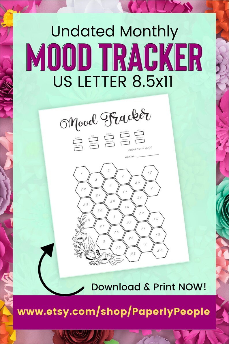 Printable Mood Tracker Worksheet | Anxiety Tracker | 30 Day Undated US ...
