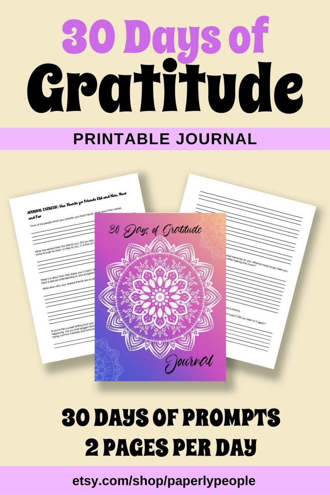 30 Day Printable Gratitude Journal | Daily Reflection Prompts & Mandala ...