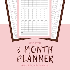 3 Month Calendar | Printable Planner Sheet | 8.5X11 Letter Sized ...