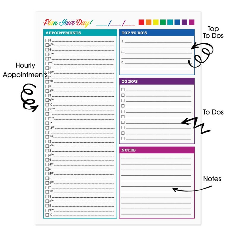 Hourly Printable Planner Page Rainbow Journal Daily Pages US Letter ...