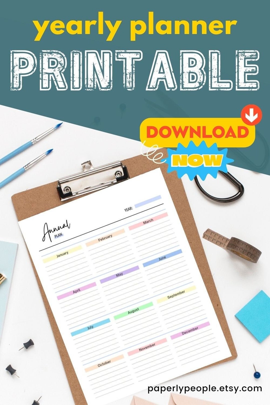 12 Month Goal Planner Undated Yearly Goal Sheet Minimalist Planner 8 ...