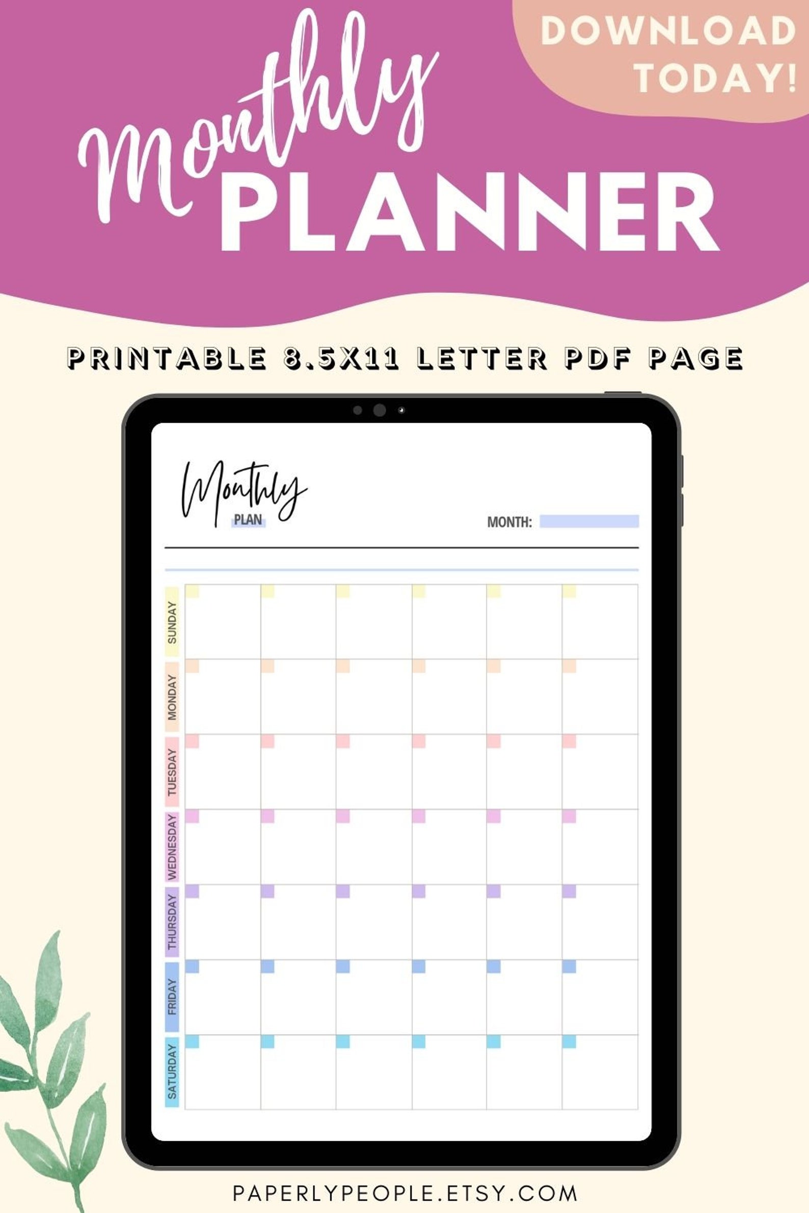 Printable Monthly Planner Undated Monthly Calendar Sheet Minimalist ...