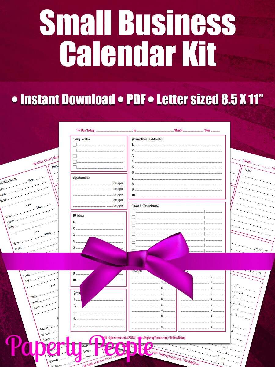 Business Calendar Kit, Get All 3 Printable Planner Pages, Daily, Weekly ...
