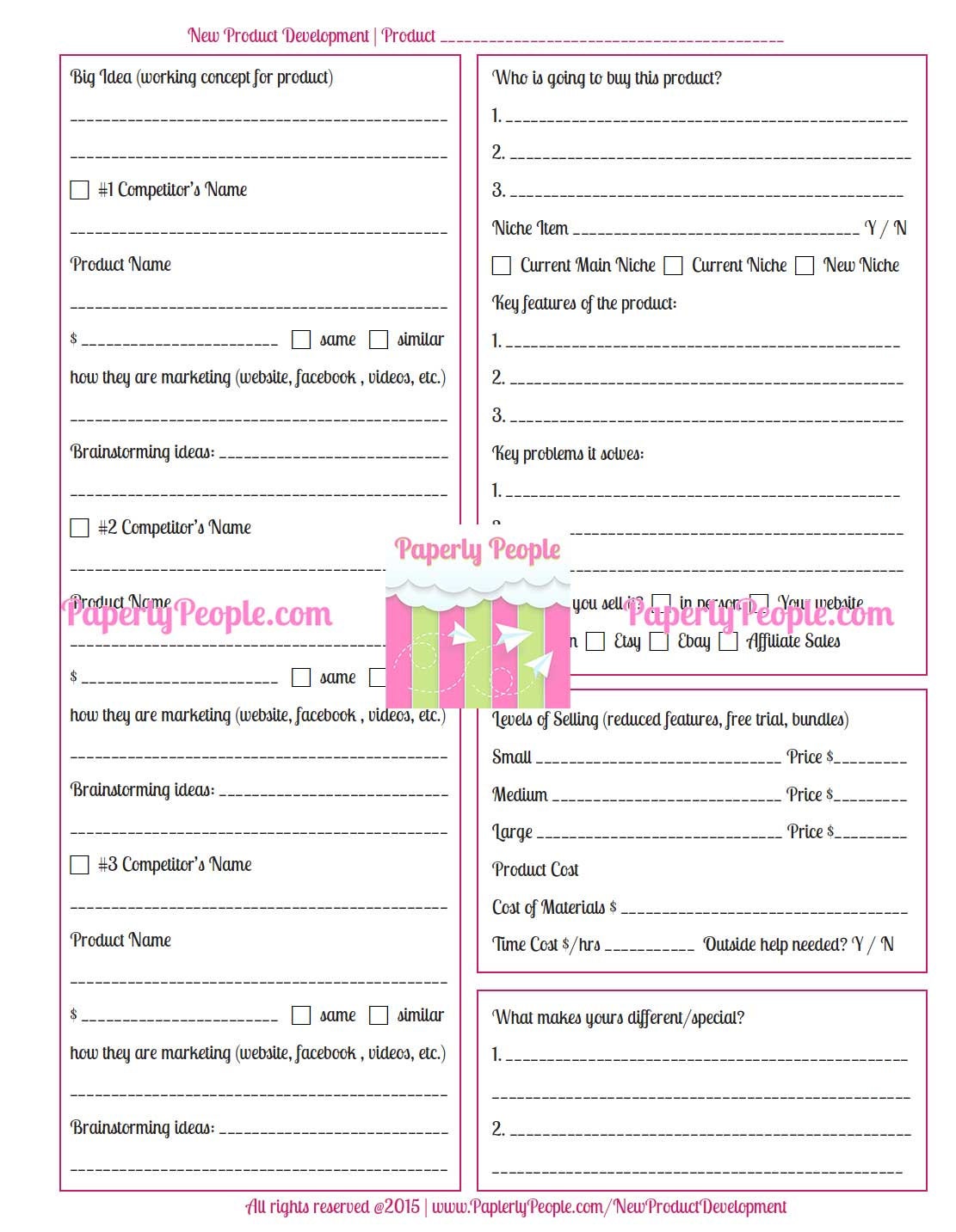 Product Development Worksheet, Scope Out New Product Ideas, Printable ...