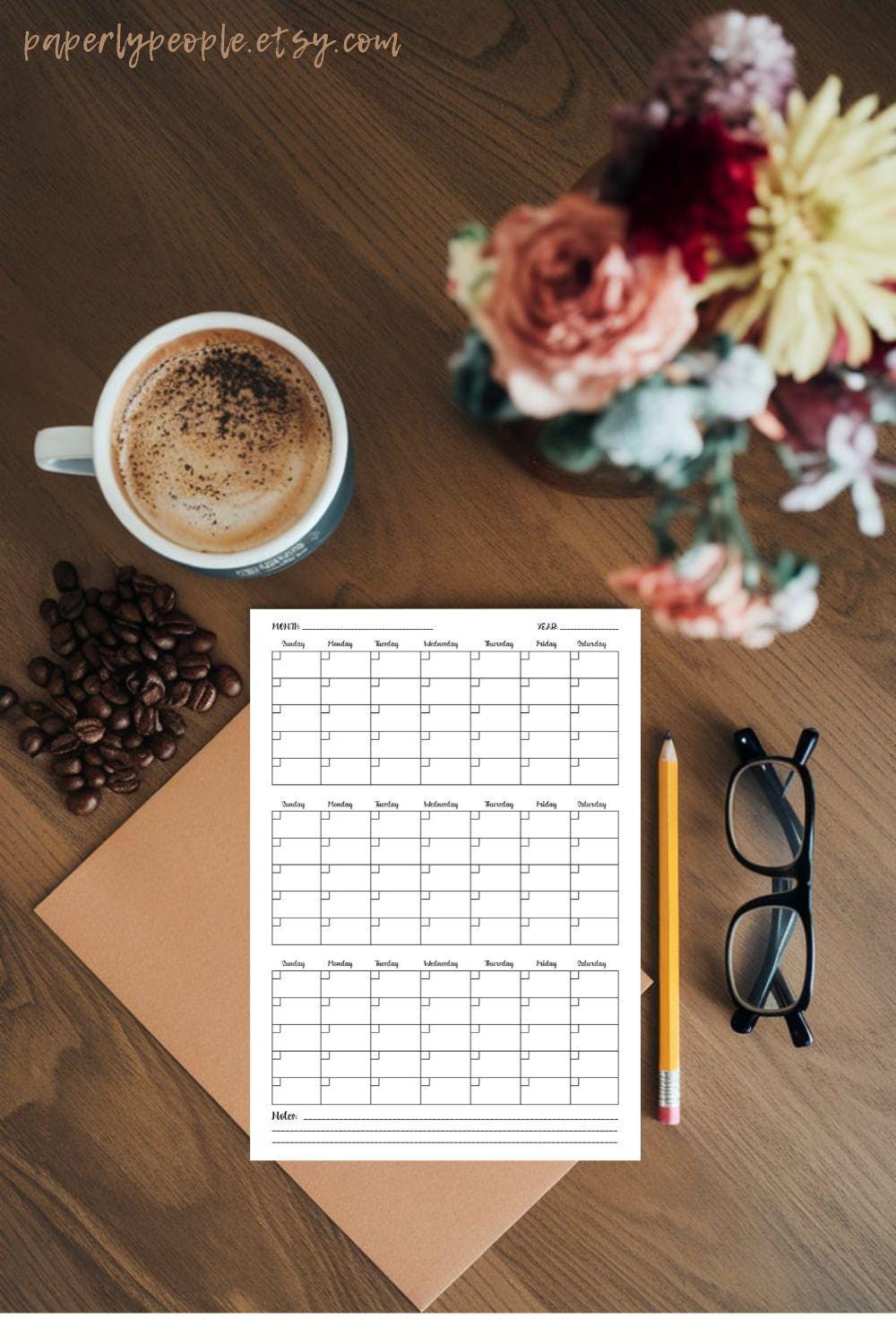 3 Month Calendar | Printable Planner Sheet | 8.5X11 Letter Sized ...