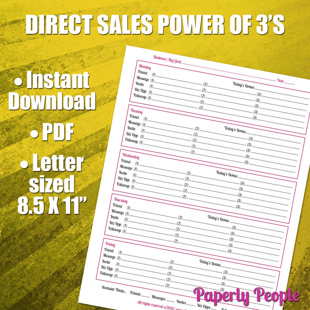 Direct Sales Worksheet - the Power of 3s | Network Marketing, Goal ...