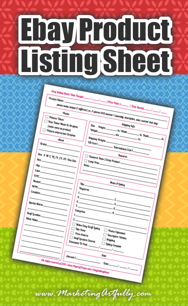 Ebay Products Listing Sheet | 2 Versions Evernote & Dropbox, Ebay ...