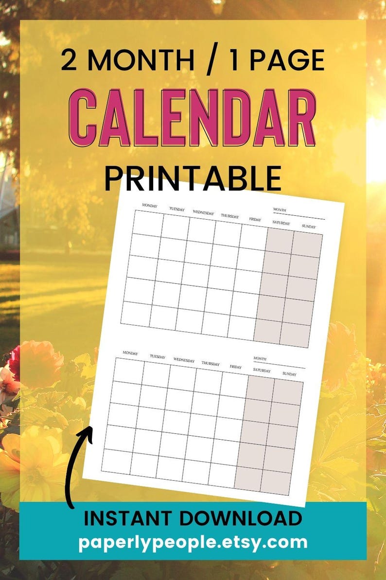 2 Month Calendar | Printable Planner Sheet | 8.5X11 Letter Sized ...