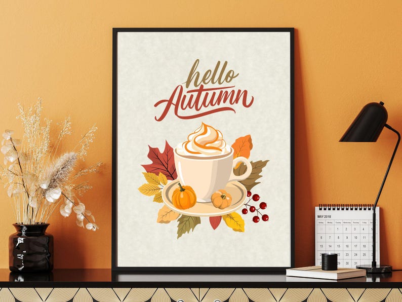 Hello Autumn Printable Wall Art | Autumn Decor | Trendy Office Wall Art ...