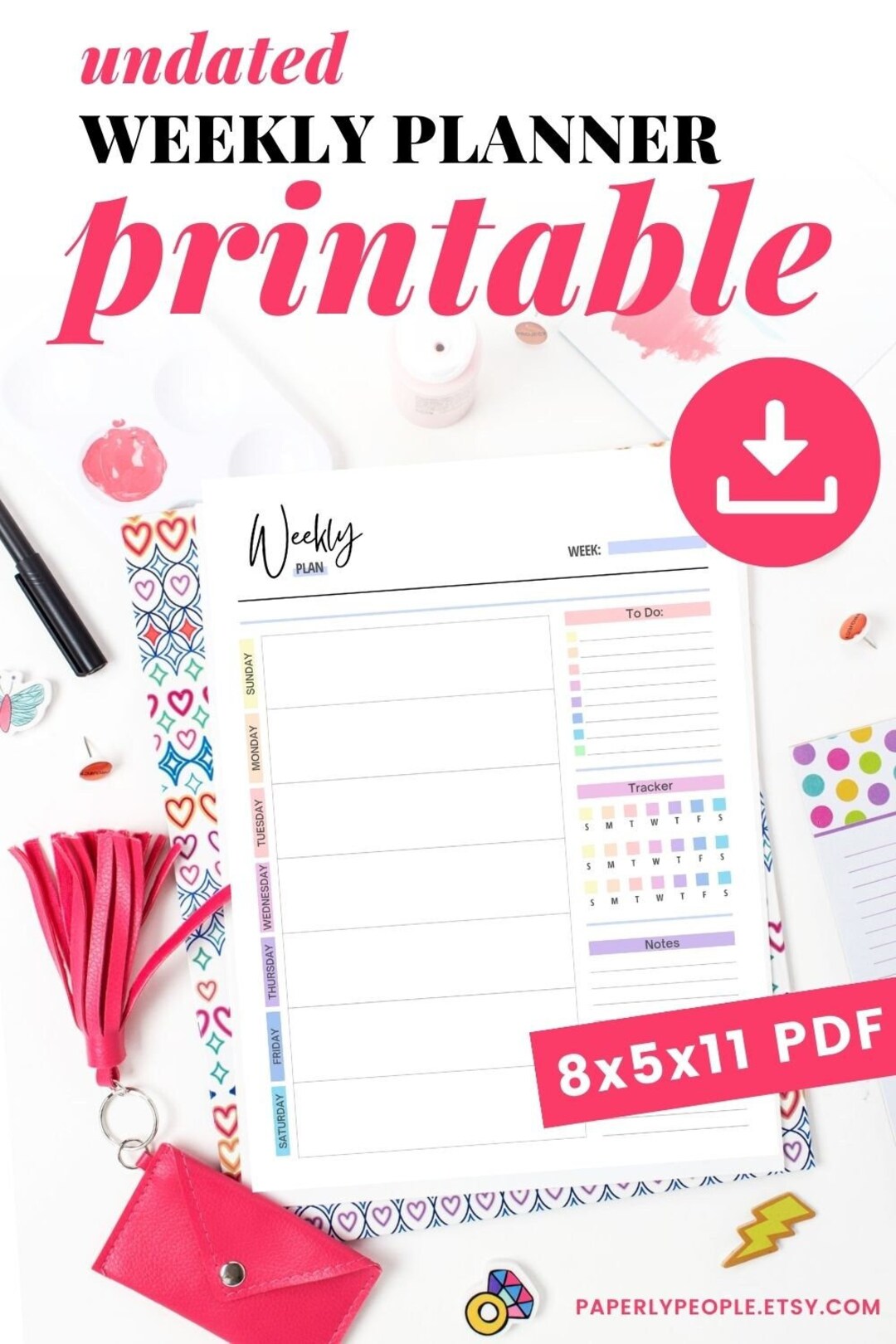 Printable Weekly Planner | Undated Weekly Goal Sheet | Minimalist ...