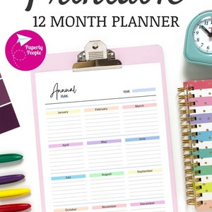 12 Month Goal Planner | Undated Yearly Goal Sheet | Minimalist Planner ...
