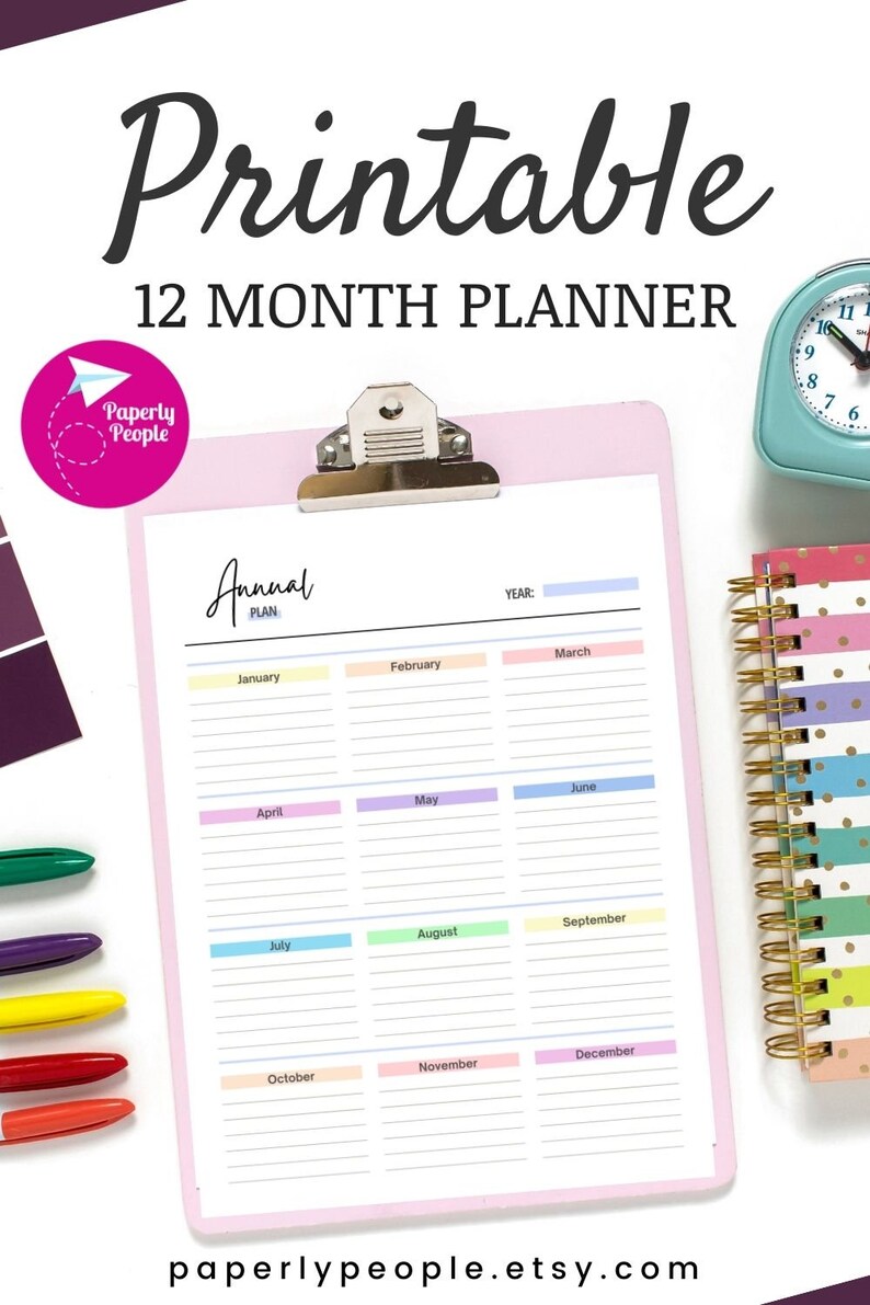 12 Month Goal Planner Undated Yearly Goal Sheet Minimalist Planner 8 ...