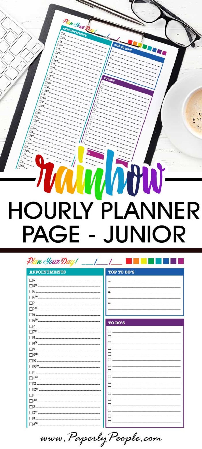 Hourly Printable Planner Page Rainbow Journal Printable to Do List ...