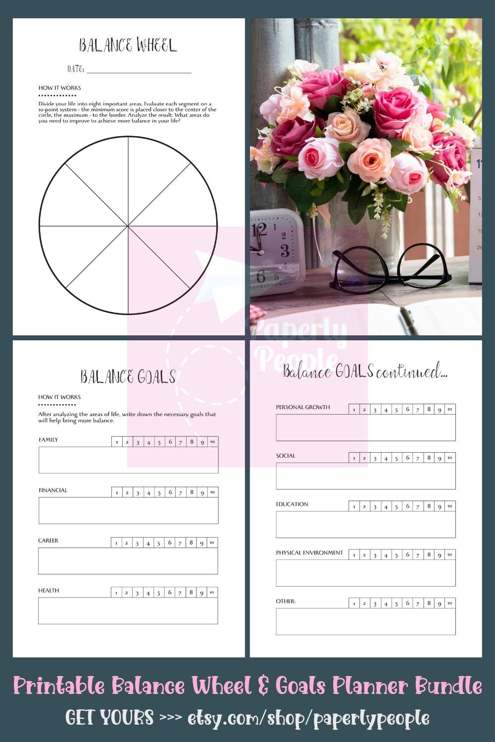 2024 Goal Planner Bundle Printable Balance Wheel & Goals Planner ...