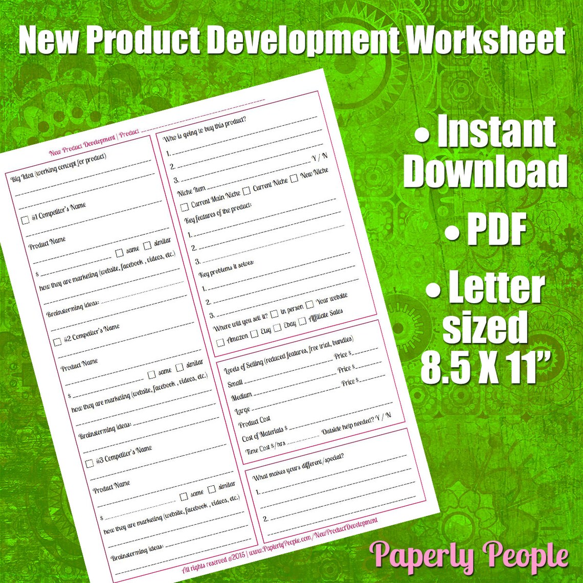 Product Development Worksheet, Scope Out New Product Ideas, Printable ...