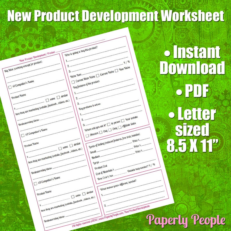 Product Development Worksheet, Scope Out New Product Ideas, Printable ...