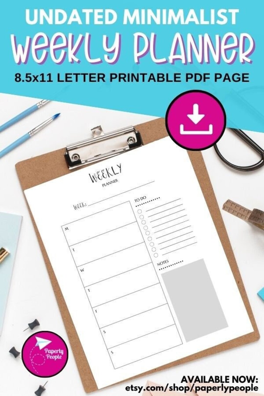 Simple Weekly Planner | Undated Weekly Planning Sheet | Minimalist ...