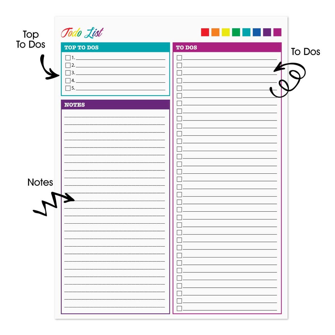 To Do List Rainbow Journal Printable to Do List Planner Page Task Notes ...