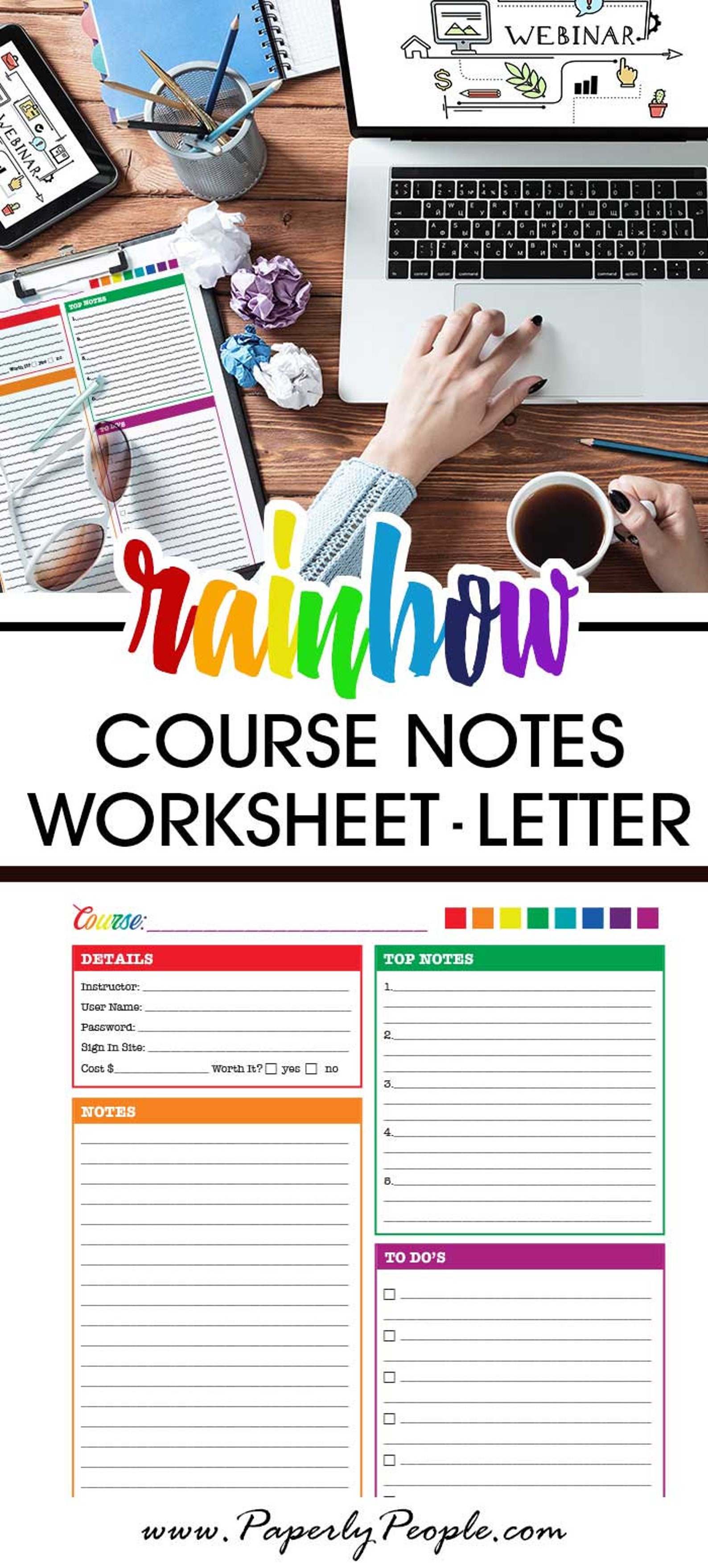 Course Notes Printable Rainbow Journal Planner Page How to Take Courses ...