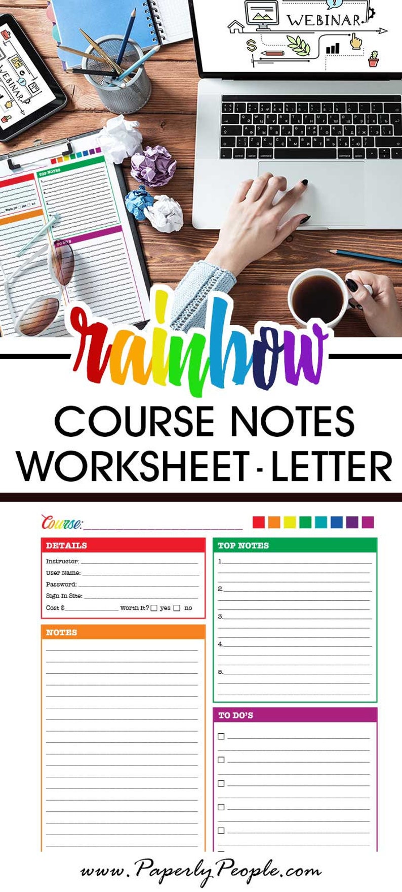 Course Notes Printable Rainbow Journal Planner Page How to Take Courses ...