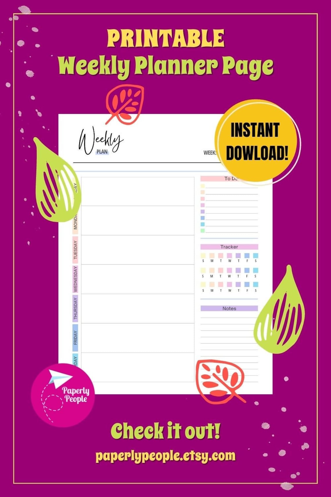 Printable Weekly Planner Undated Weekly Goal Sheet Minimalist Planner 8 ...