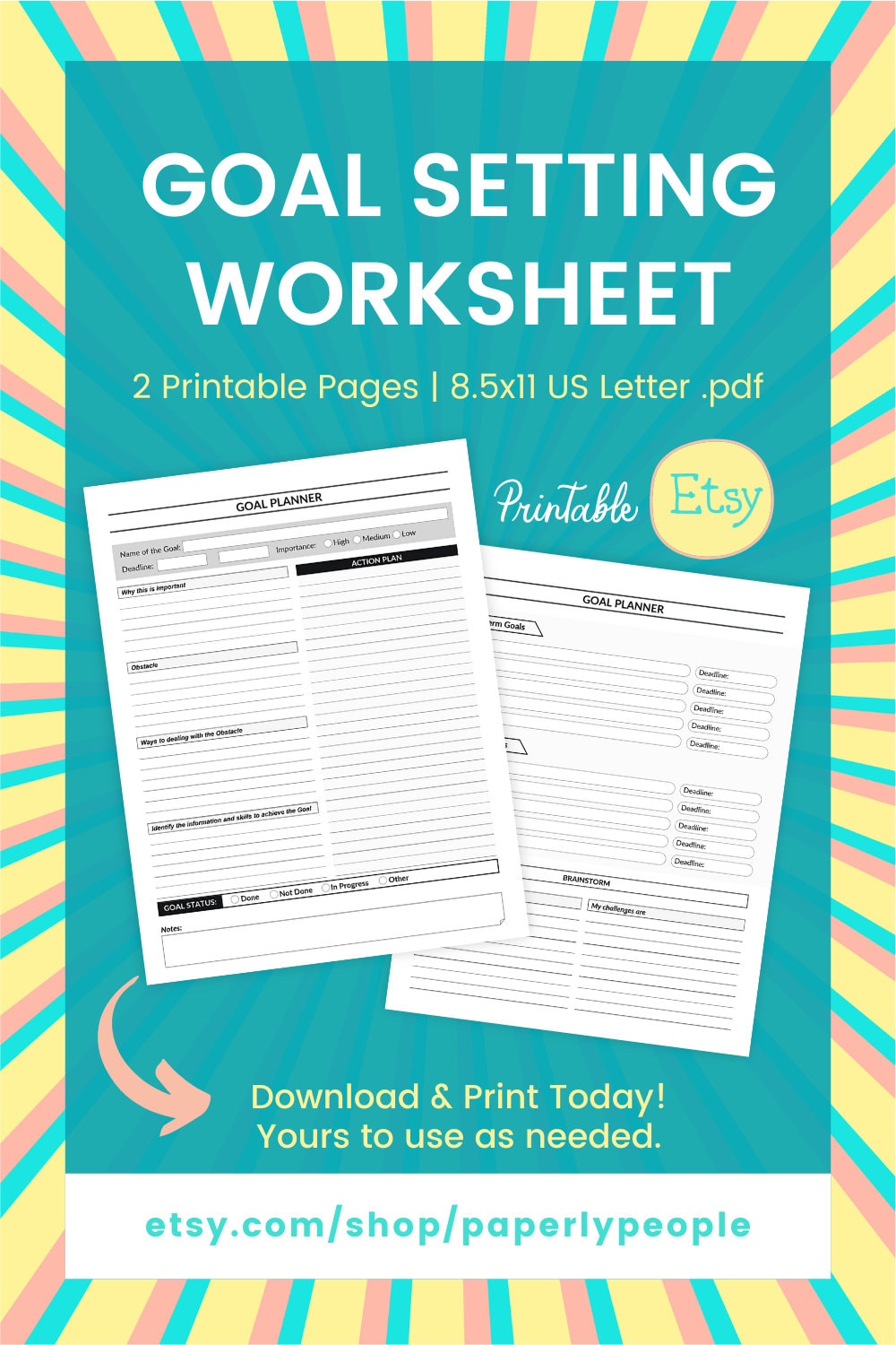 2024 Goal Planner Undated Goal Setting Worksheet Simple Action Plan ...