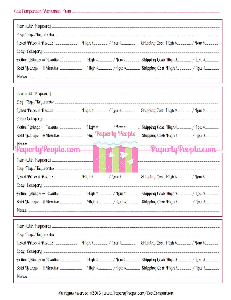 Cost Comparison Worksheet and Video Walkthrough for Etsy and Ebay ...