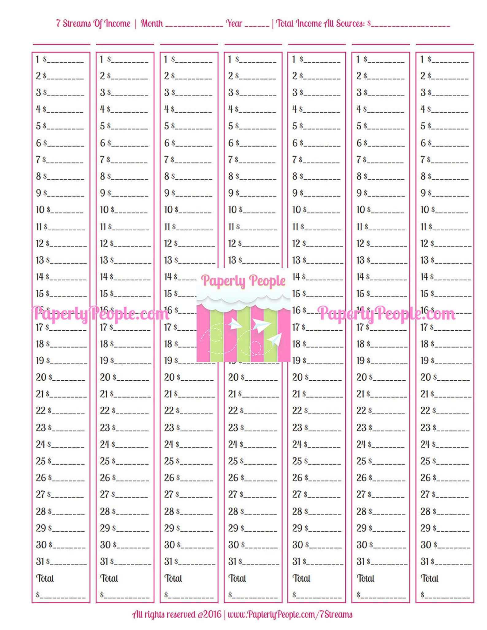 7 Streams of Income Worksheet | Track Your Income for A Month, Income ...