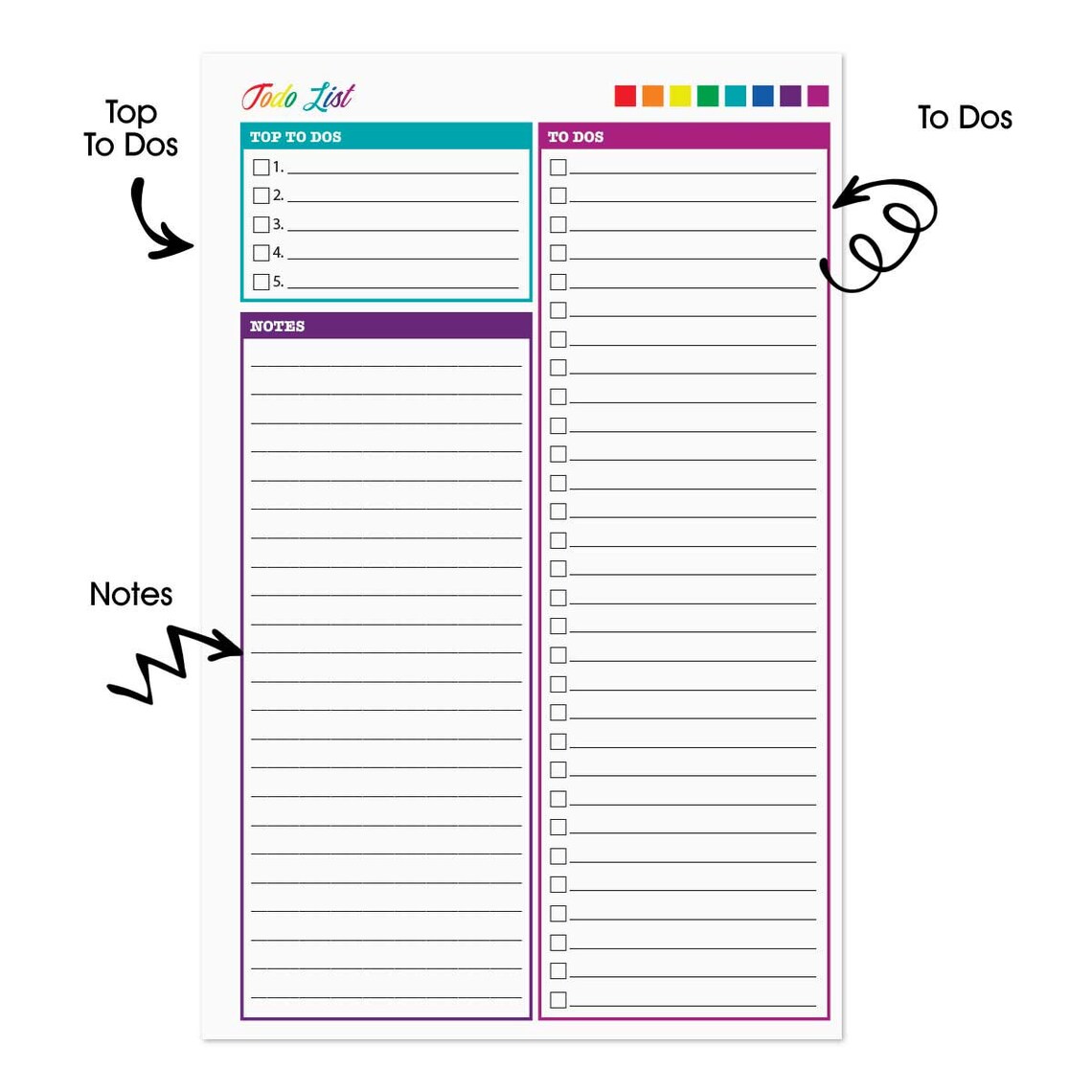To Do List Rainbow Journal Printable to Do List Planner Page Task Notes ...